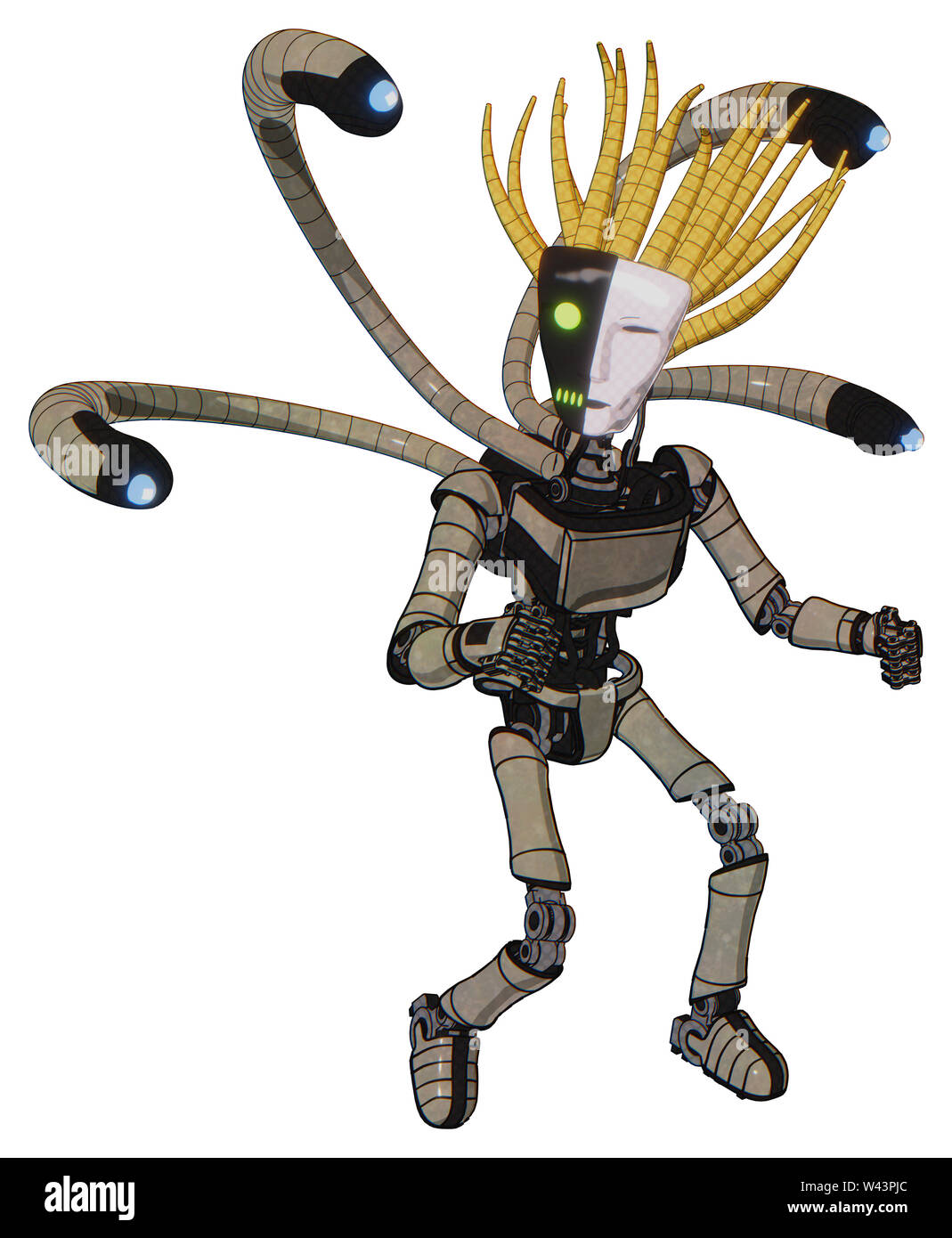 Robot containing elements: humanoid face mask, two-face black white ...