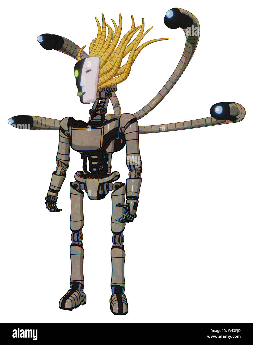 Robot containing elements: humanoid face mask, two-face black white ...