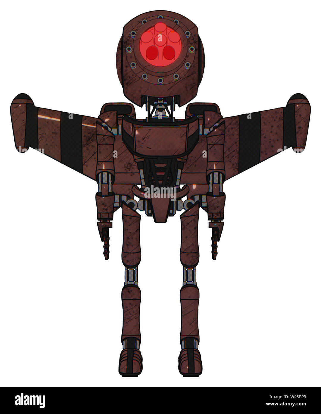 Droid containing elements: round head, red laser crystal array, light ...