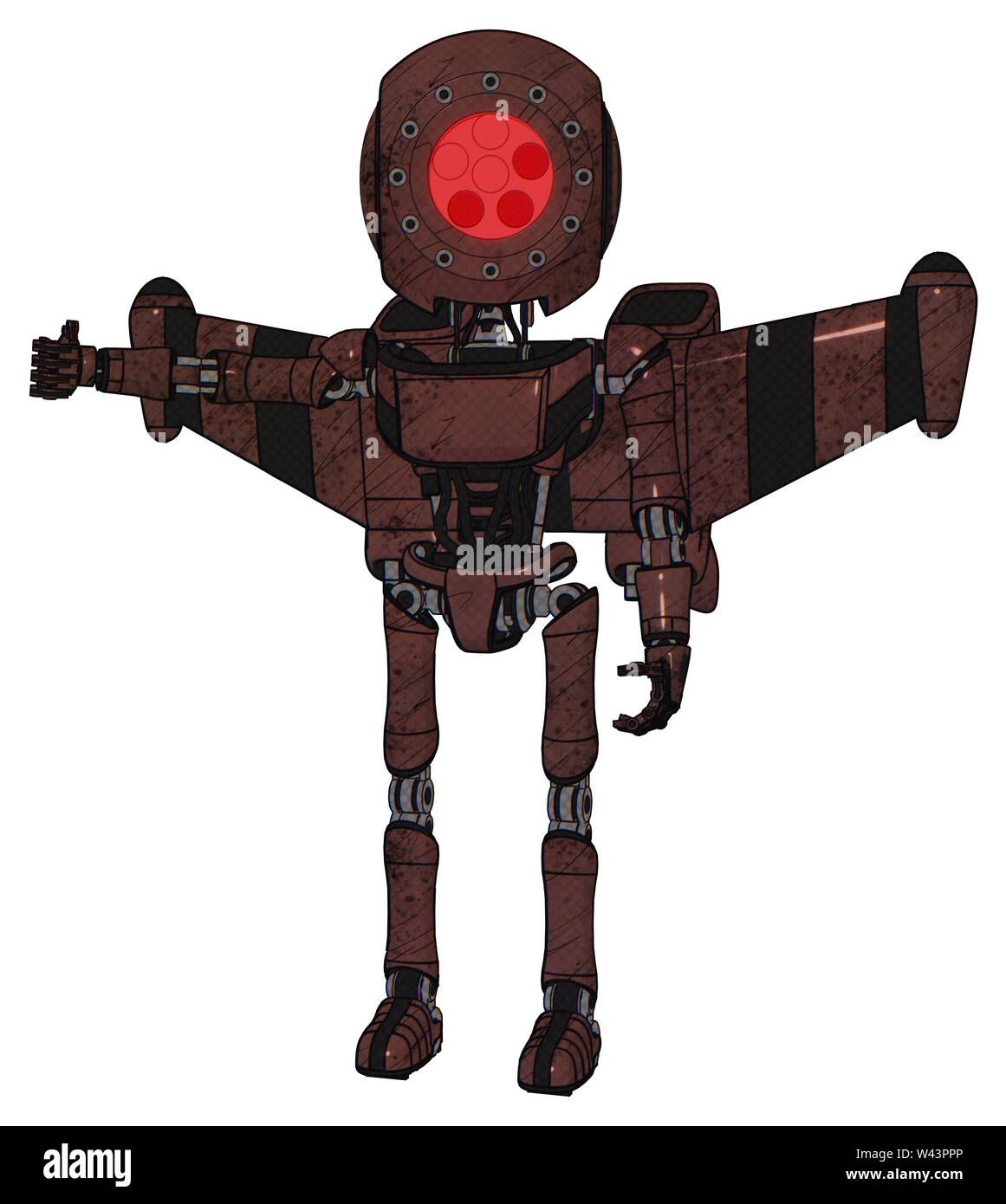 Droid containing elements: round head, red laser crystal array, light ...