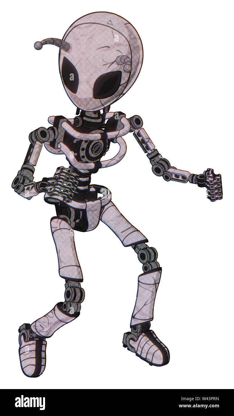 Robot containing elements: grey alien style head, black eyes, bug ...