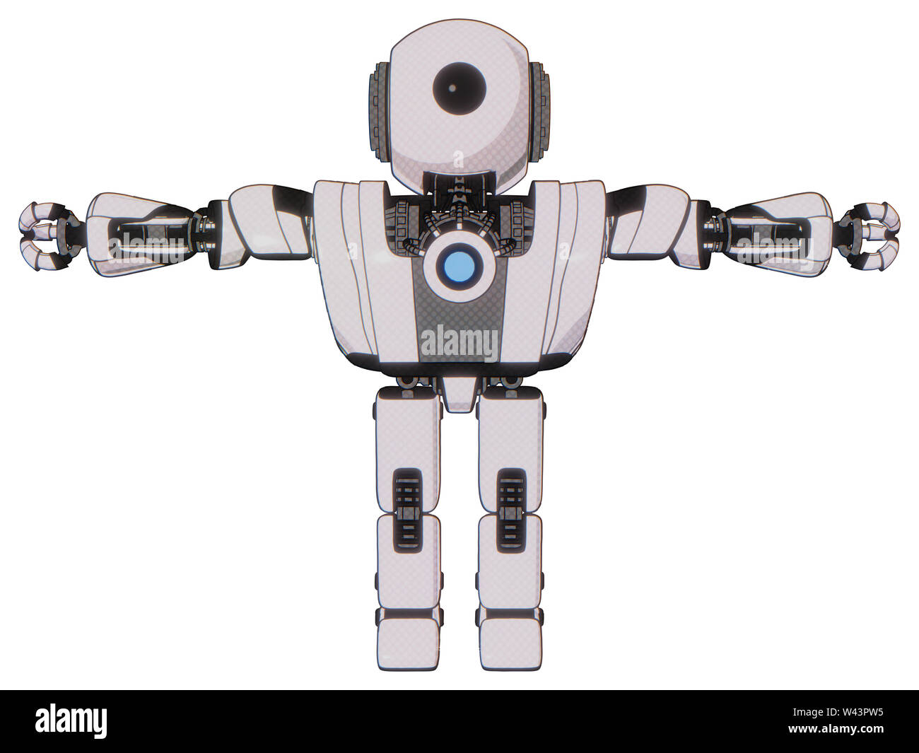 Bot containing elements: round head, large cyclops eye, heavy upper ...
