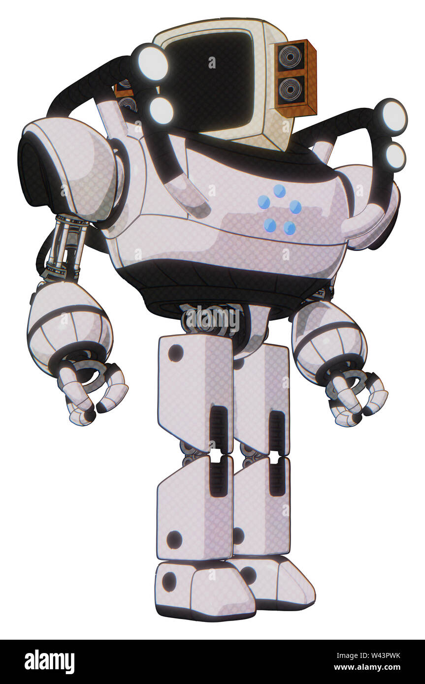 Robot containing elements: old computer monitor, old retro speakers ...