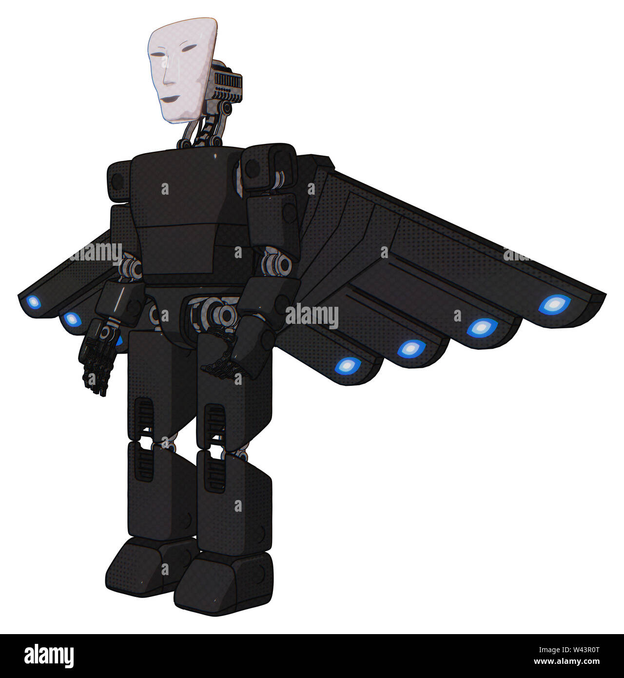 Robot containing elements: humanoid face mask, light chest exoshielding ...