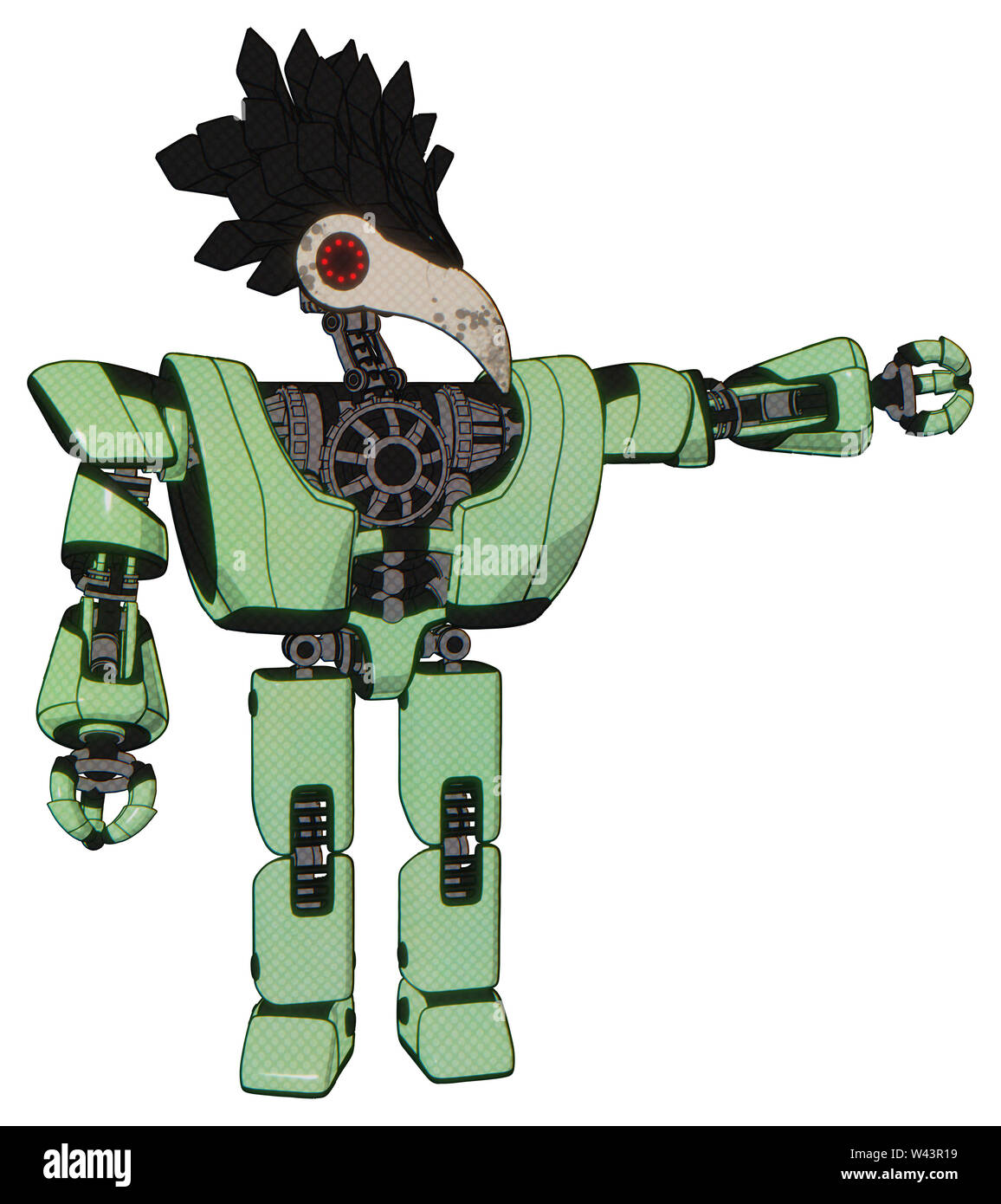 Automaton containing elements: bird skull head, red led circle eyes ...