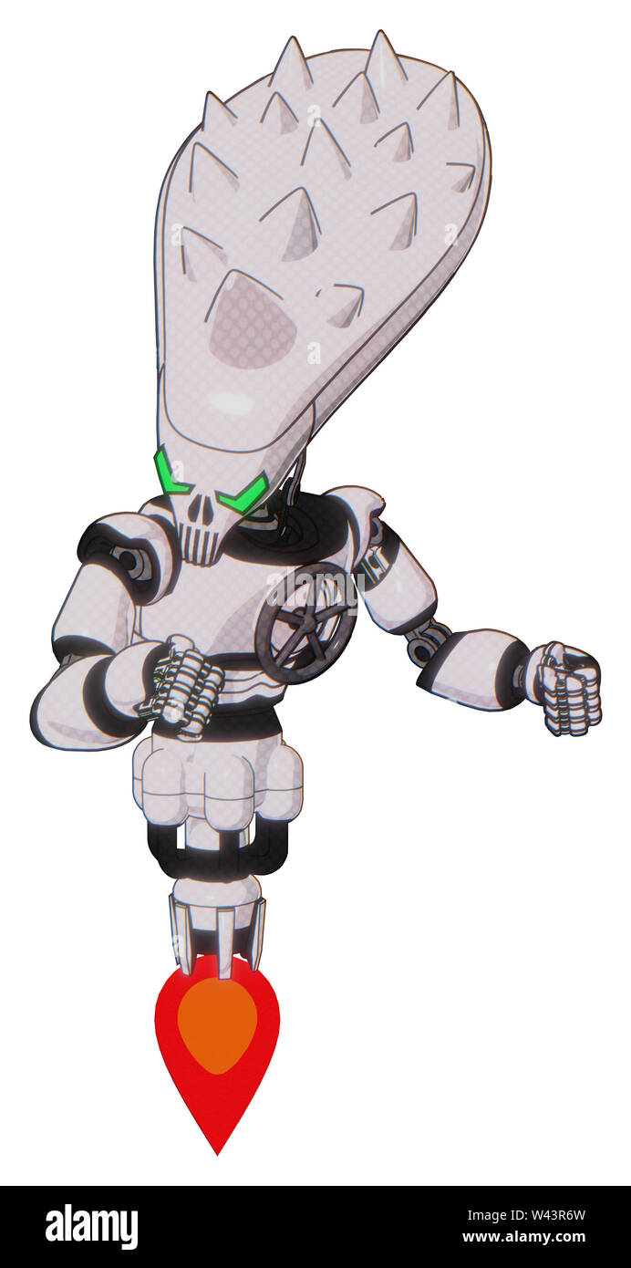 Android containing elements: flat elongated skull head, spikes,, light ...