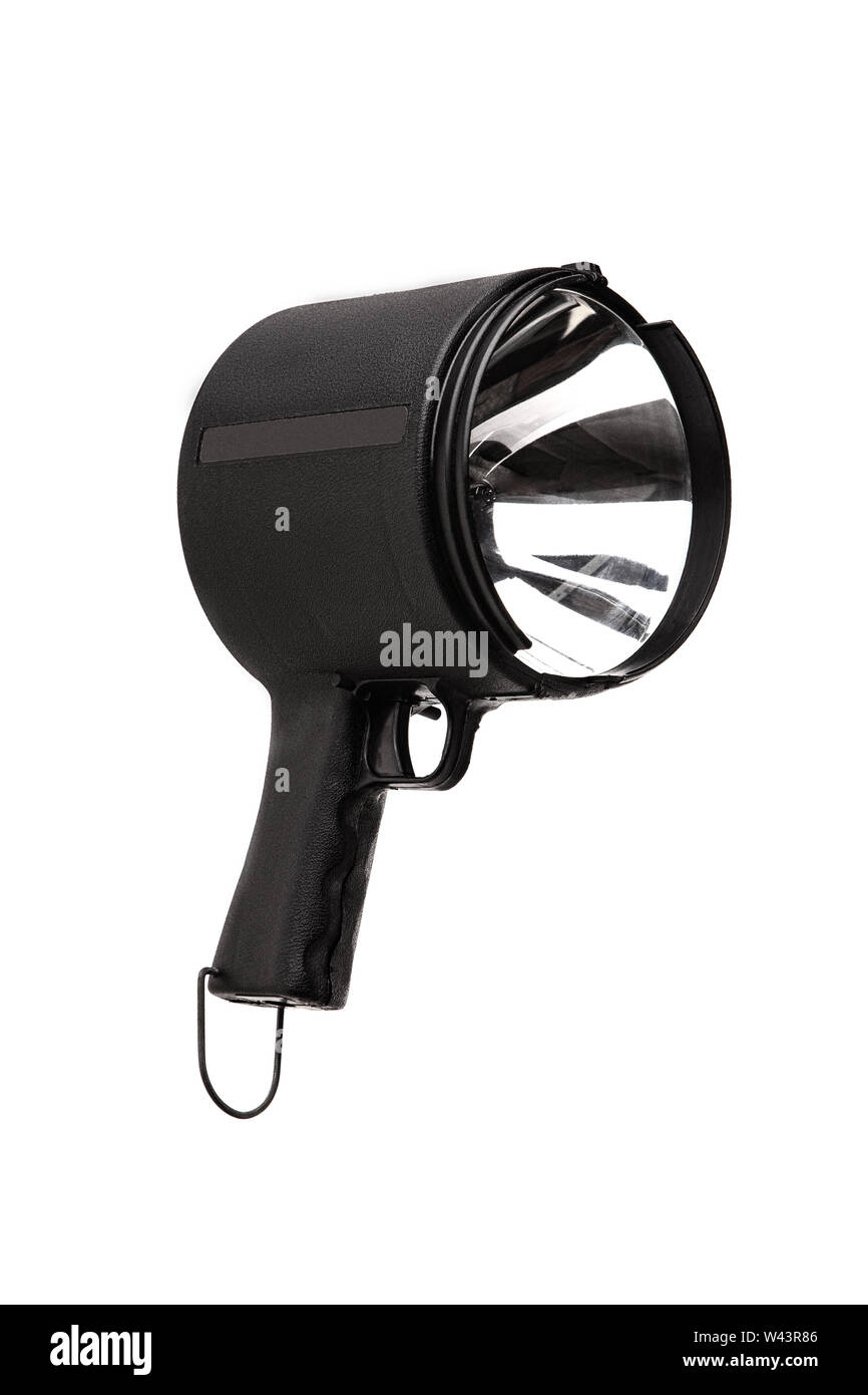 Flashlight with a large reflector close up on a white background. large ...