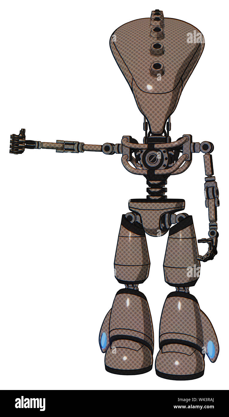 Droid containing elements: flat elongated skull head, light chest ...