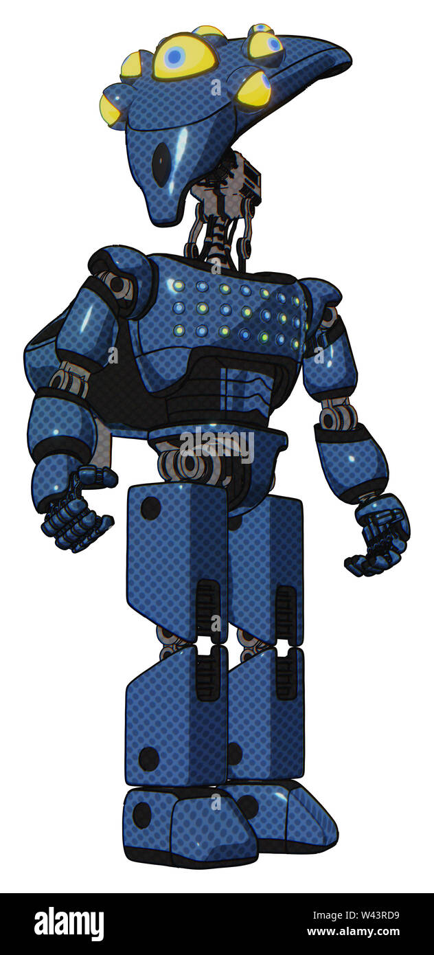 Mech containing elements: flat elongated skull head, yellow eyeball ...