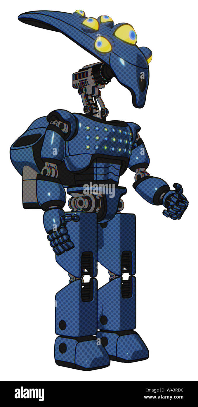 Mech containing elements: flat elongated skull head, yellow eyeball ...