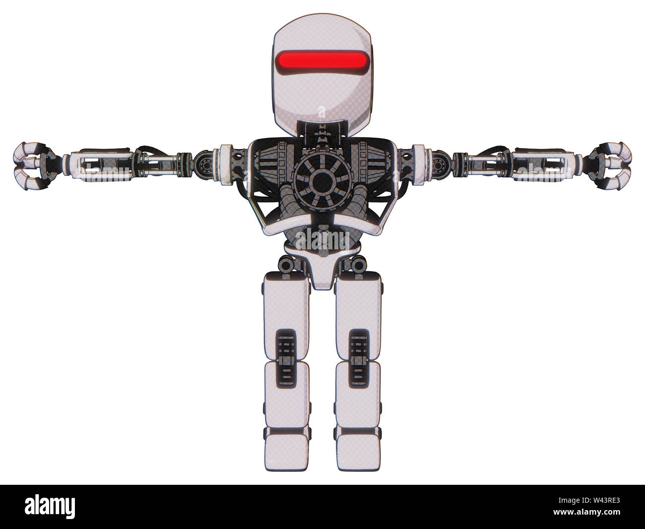 Mech containing elements: round head, horizontal red visor, heavy upper ...