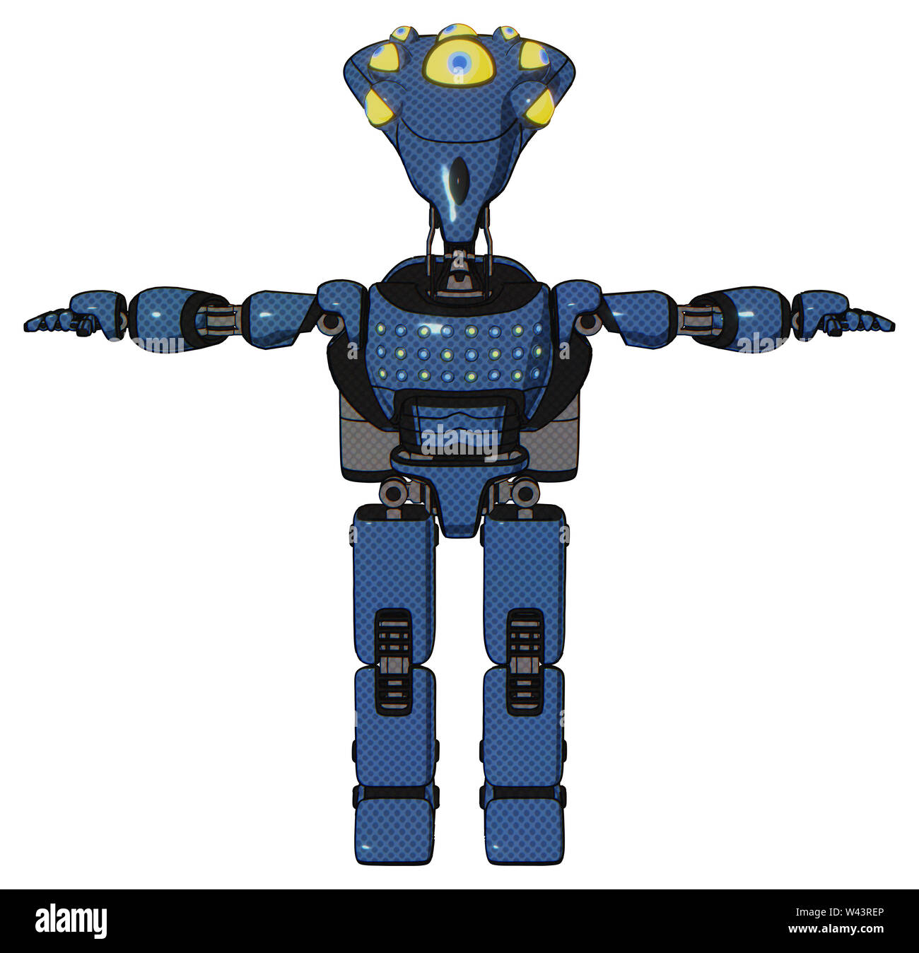 Mech containing elements: flat elongated skull head, yellow eyeball ...