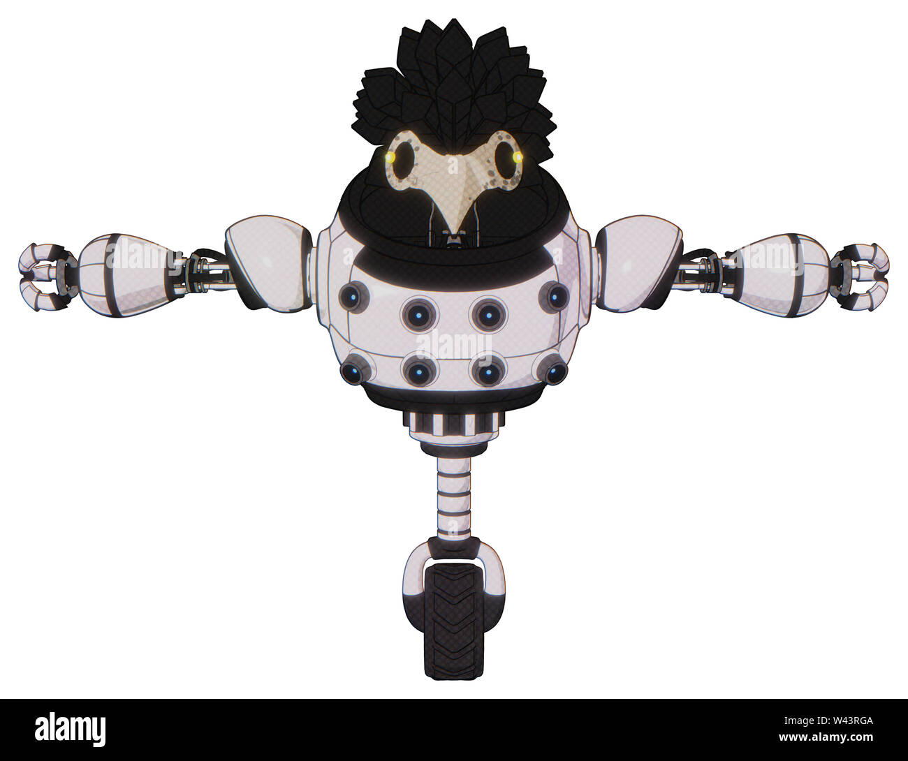 Robot containing elements: bird skull head, yellow led protruding eyes ...