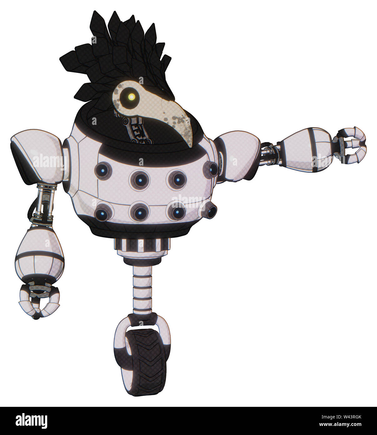 Robot containing elements: bird skull head, yellow led protruding eyes ...