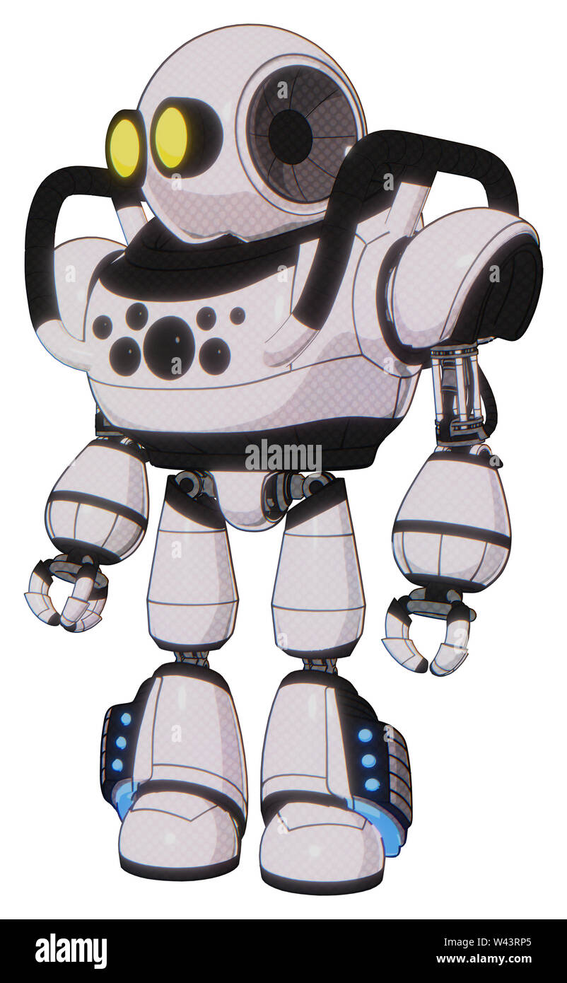 Droid containing elements: round head, large yellow eyes, heavy upper ...