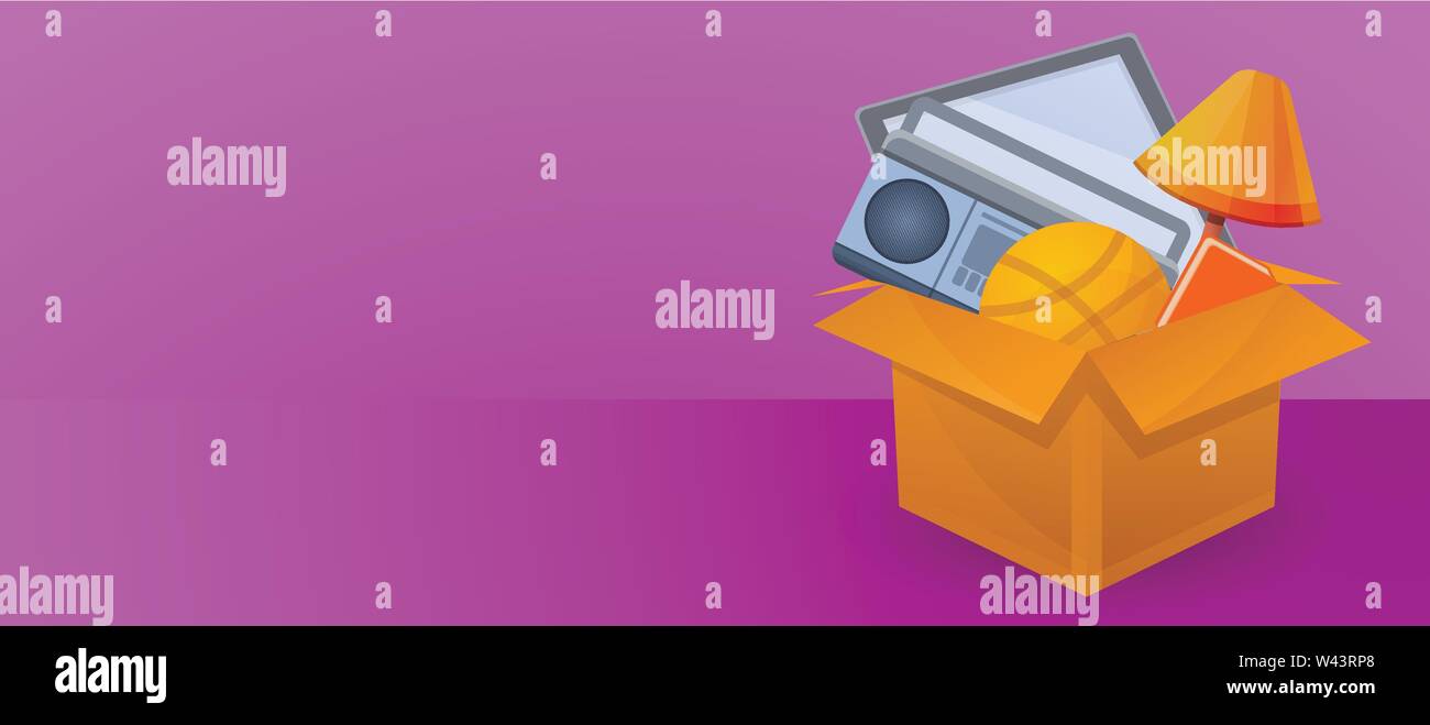 Home object sale concept banner. Cartoon illustration of home object ...