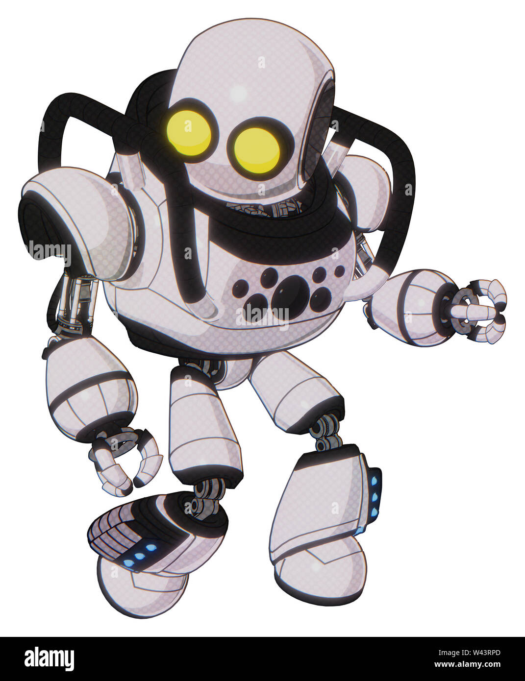 Droid containing elements: round head, large yellow eyes, heavy upper ...