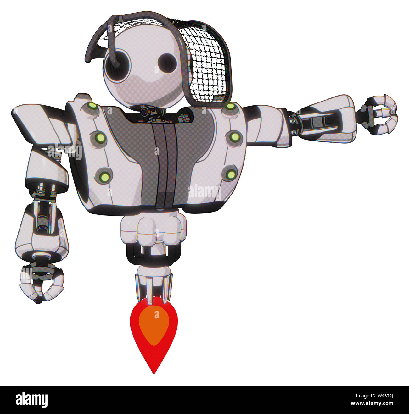 Robot containing elements: oval wide head, barbed wire visor helmet ...