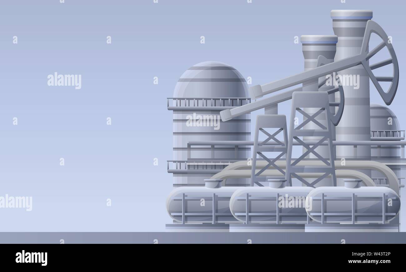 Oil refinery plant concept banner. Cartoon illustration of oil refinery ...
