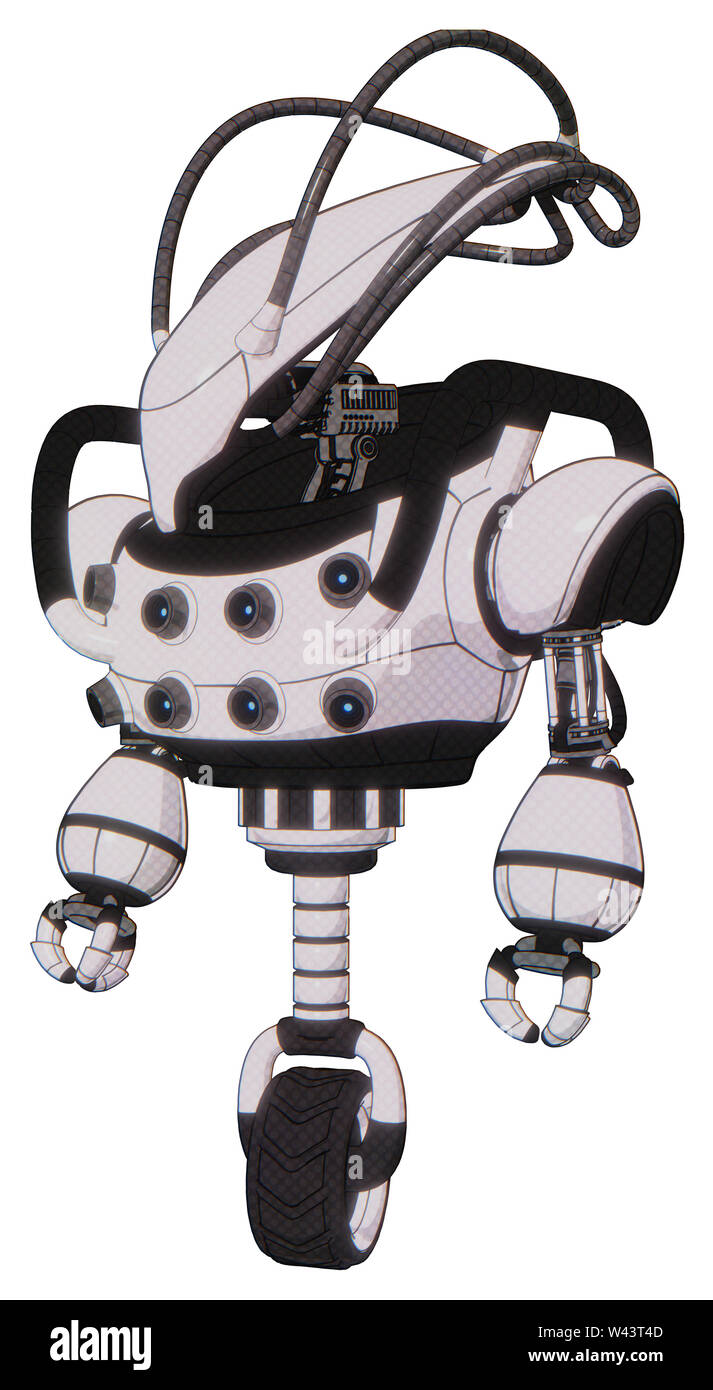 Droid containing elements: flat elongated skull head, cables, heavy ...