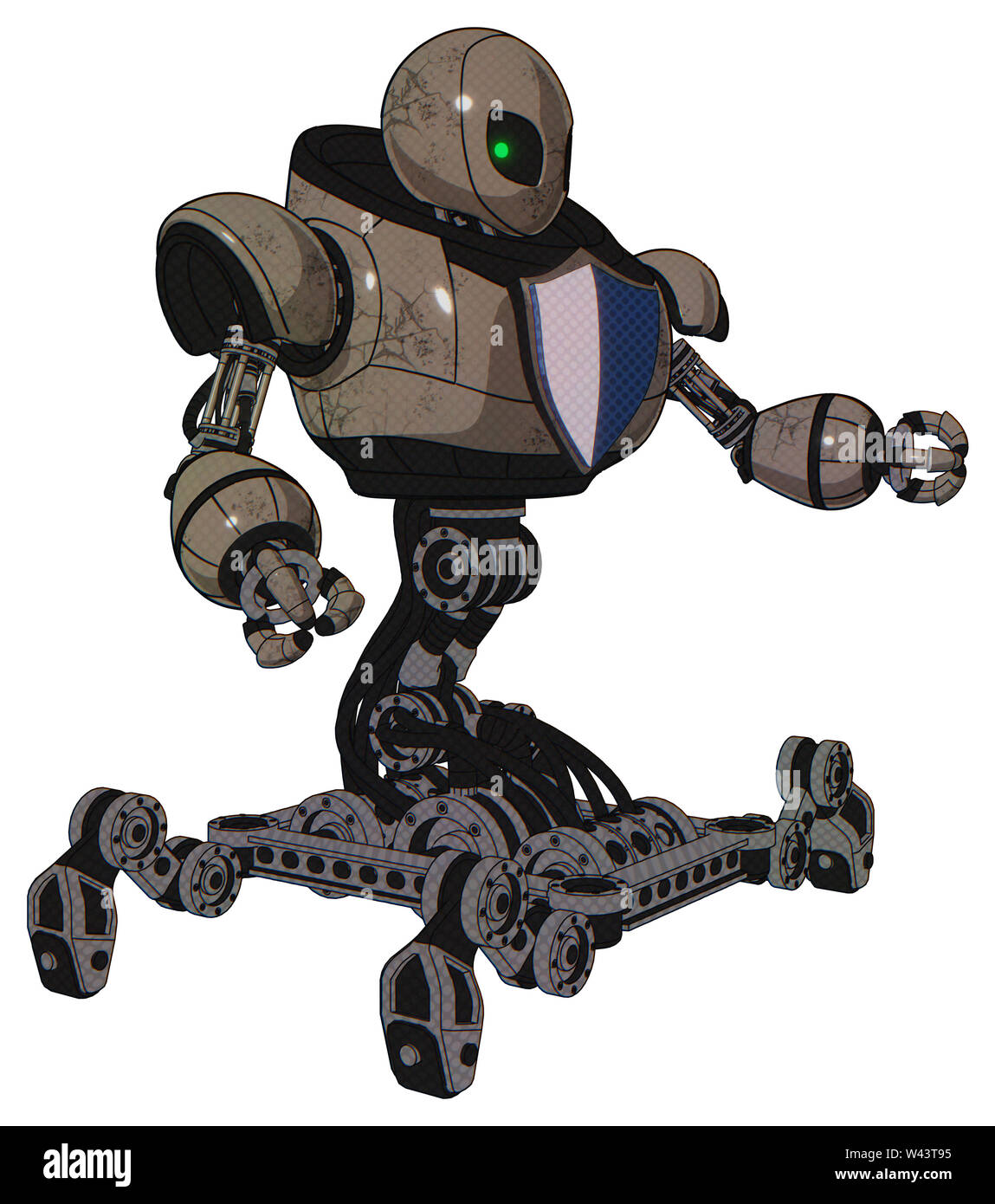 Droid containing elements: grey alien style head, green inset eyes ...