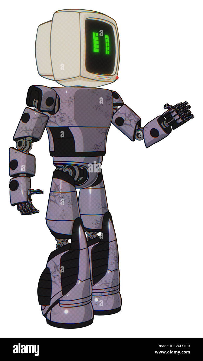 Robot containing elements: old computer monitor, pixel line eyes, light ...