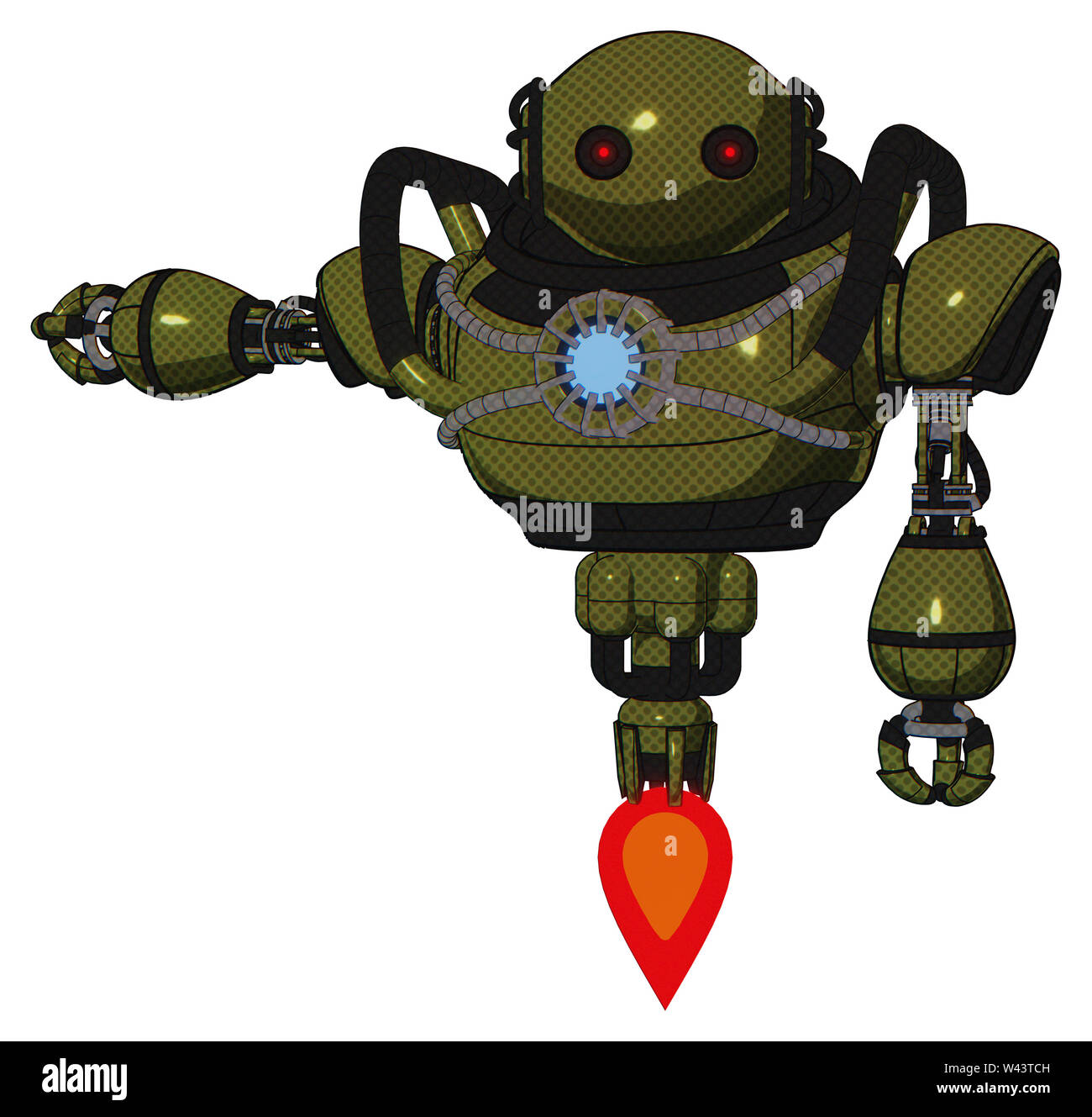 Android containing elements: oval wide head, small red led eyes, heavy ...