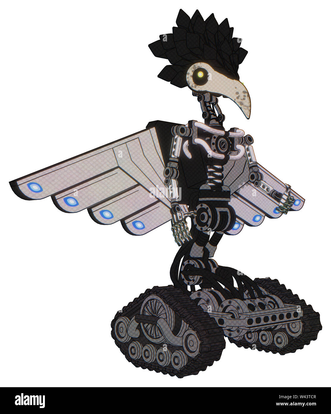 Robot containing elements: bird skull head, yellow led protruding eyes ...