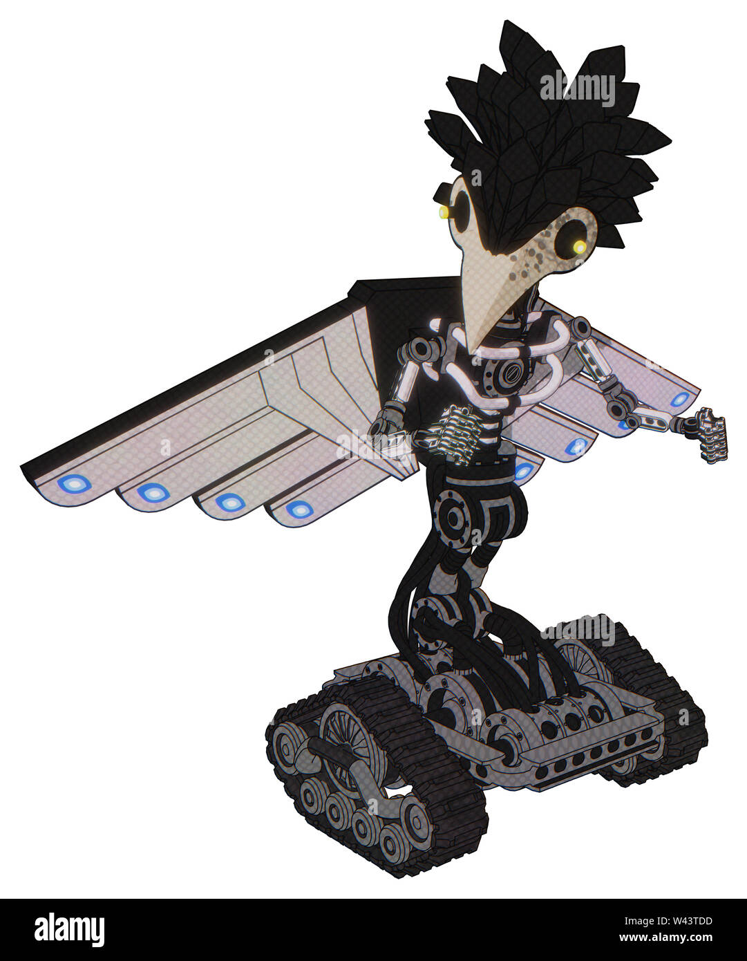 Robot containing elements: bird skull head, yellow led protruding eyes ...