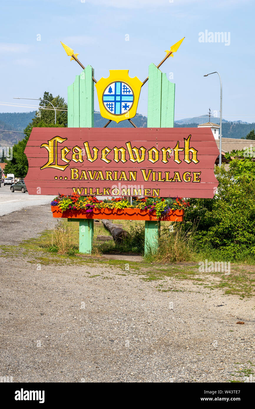 Leavenworth, Washington - July 4, 2019: Sign welcomes you to ...
