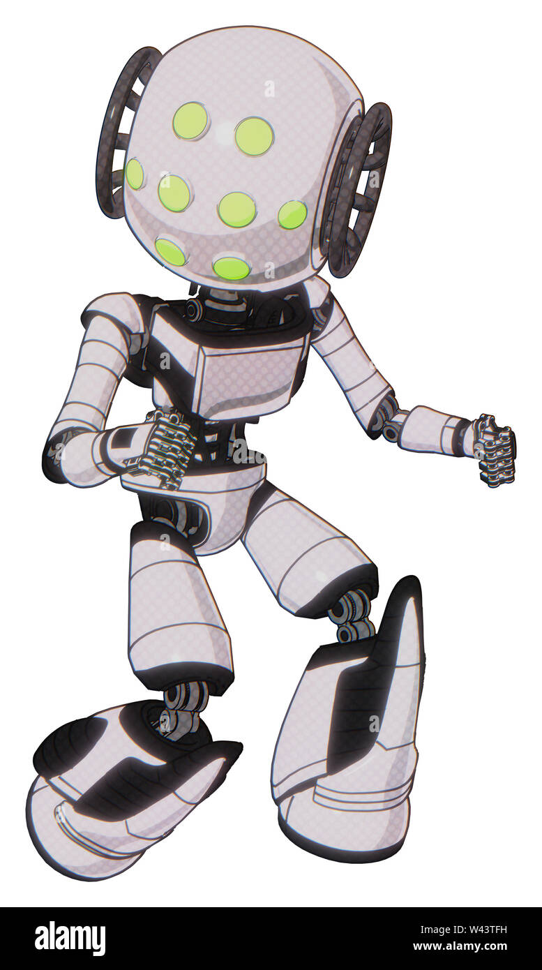 Droid containing elements: round head, green eyes array, light chest ...
