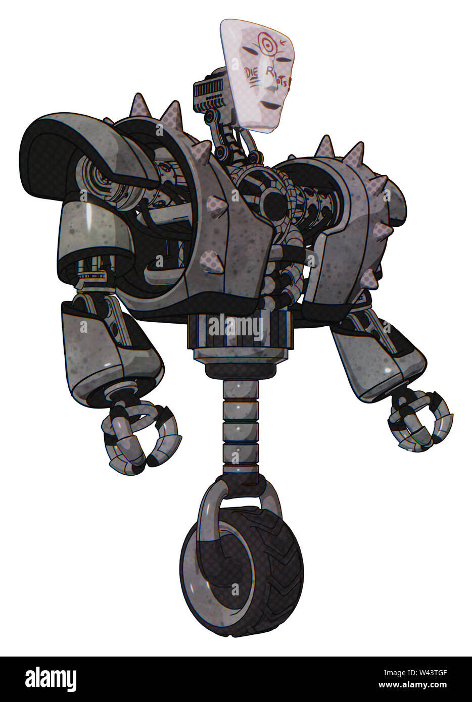 Automaton containing elements: humanoid face mask, die robots graffiti ...