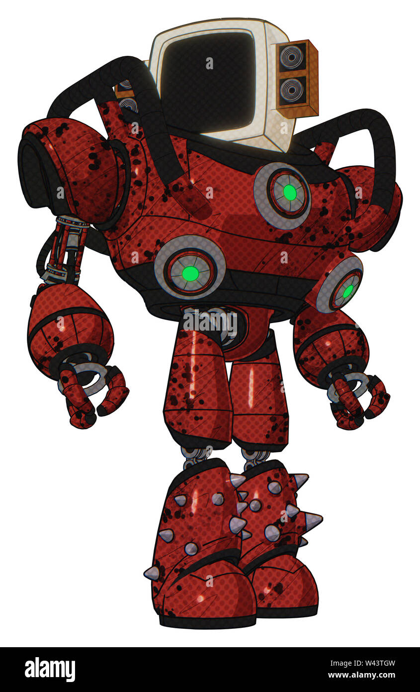 Android containing elements: old computer monitor, old retro speakers ...