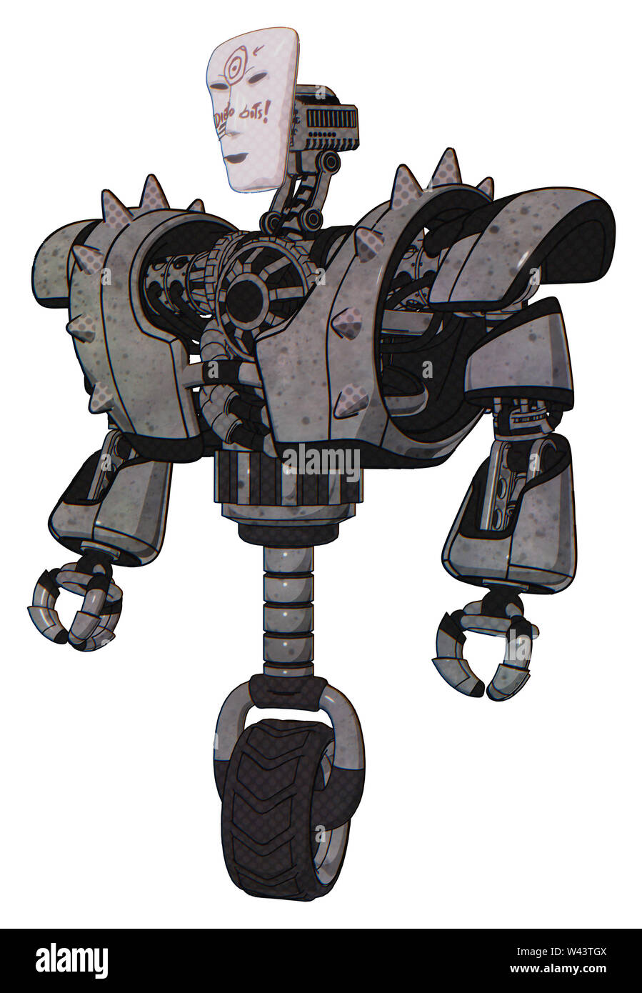 Automaton containing elements: humanoid face mask, die robots graffiti ...