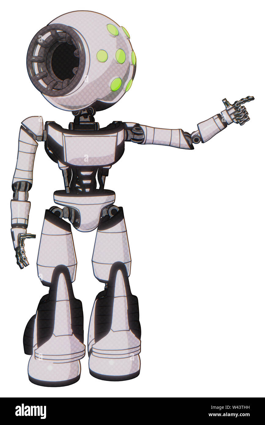 Droid containing elements: round head, green eyes array, light chest ...