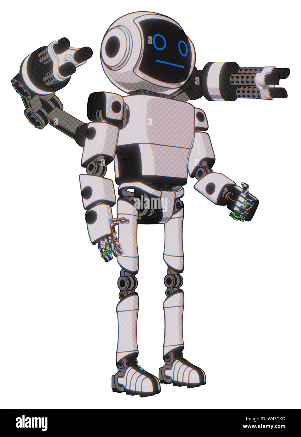 Mech containing elements: digital display head, blank-faced expression ...