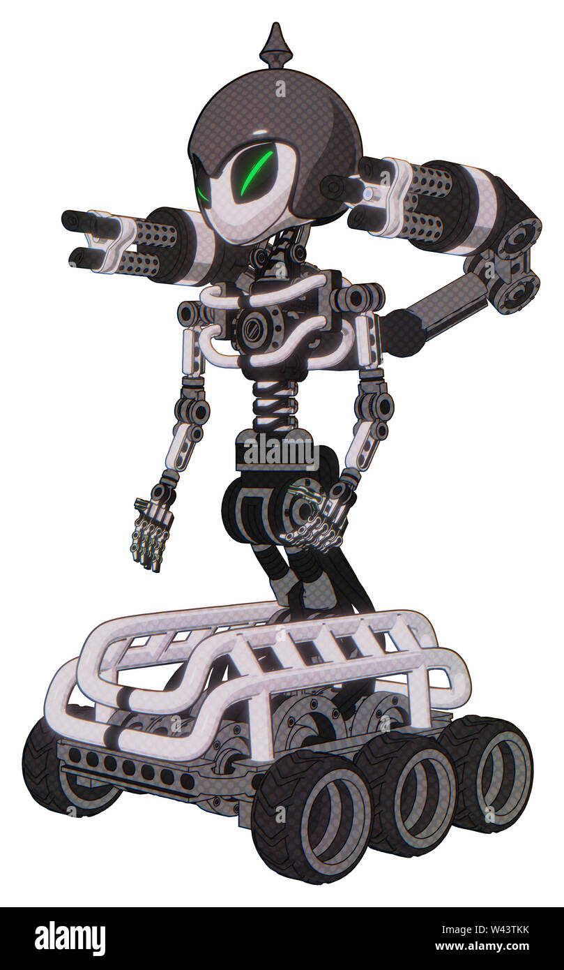 Cyborg containing elements: grey alien style head, green demon eyes ...