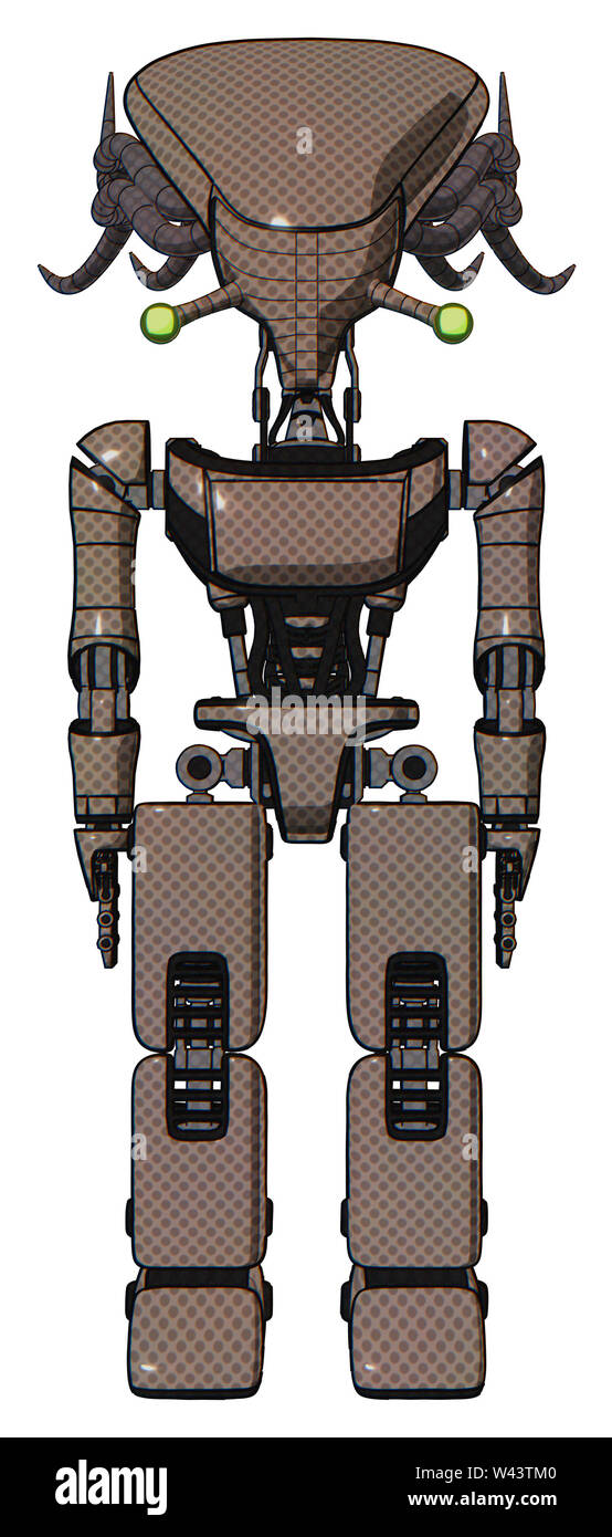Cyborg containing elements: flat elongated skull head, cables, light ...