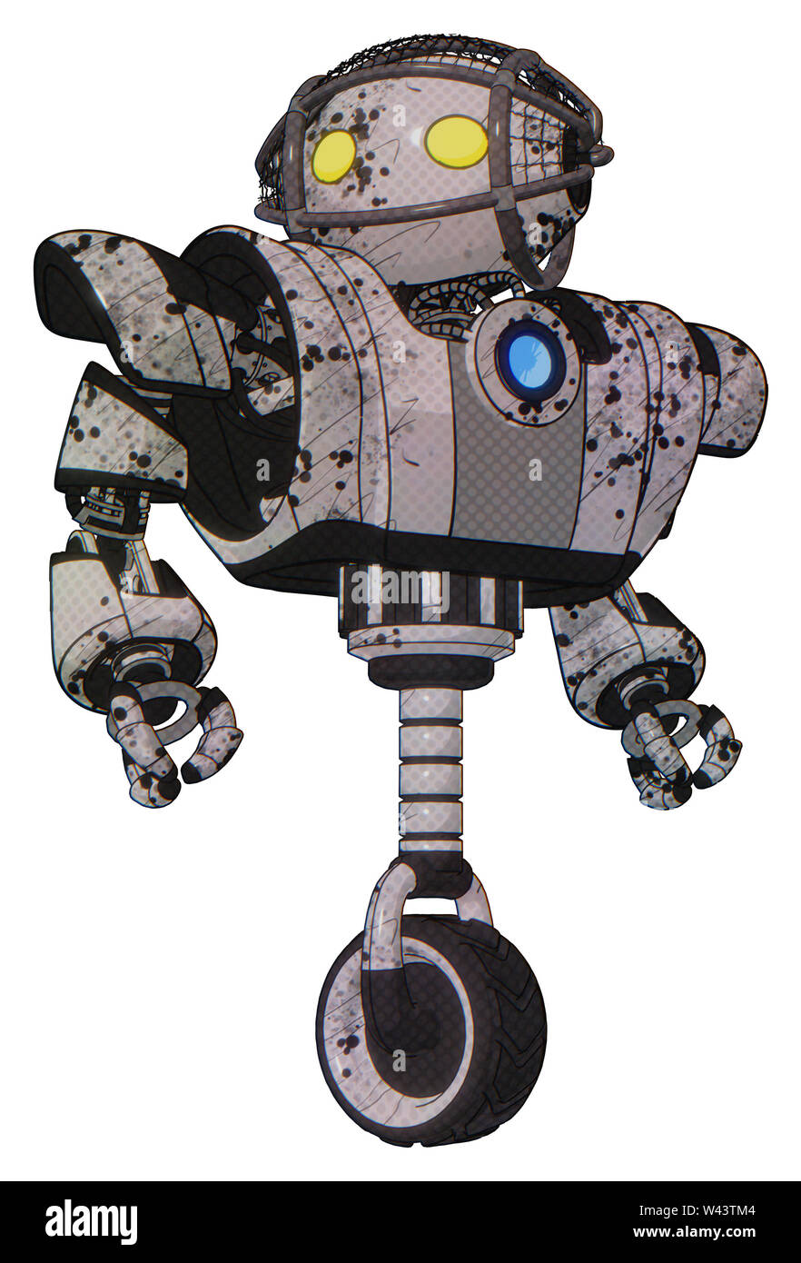 Bot containing elements: oval wide head, yellow eyes, barbed wire cage ...