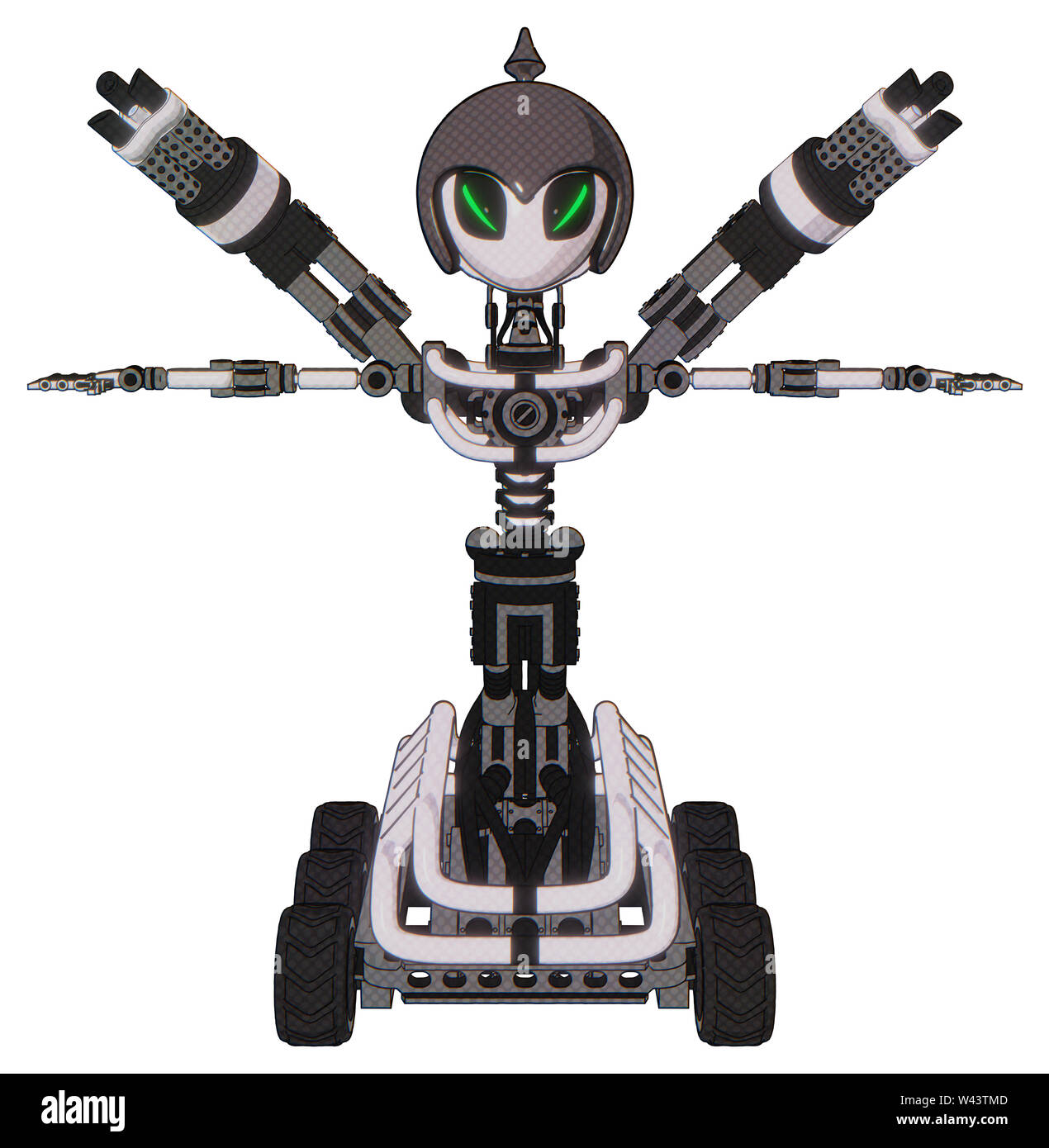 Cyborg containing elements: grey alien style head, green demon eyes ...