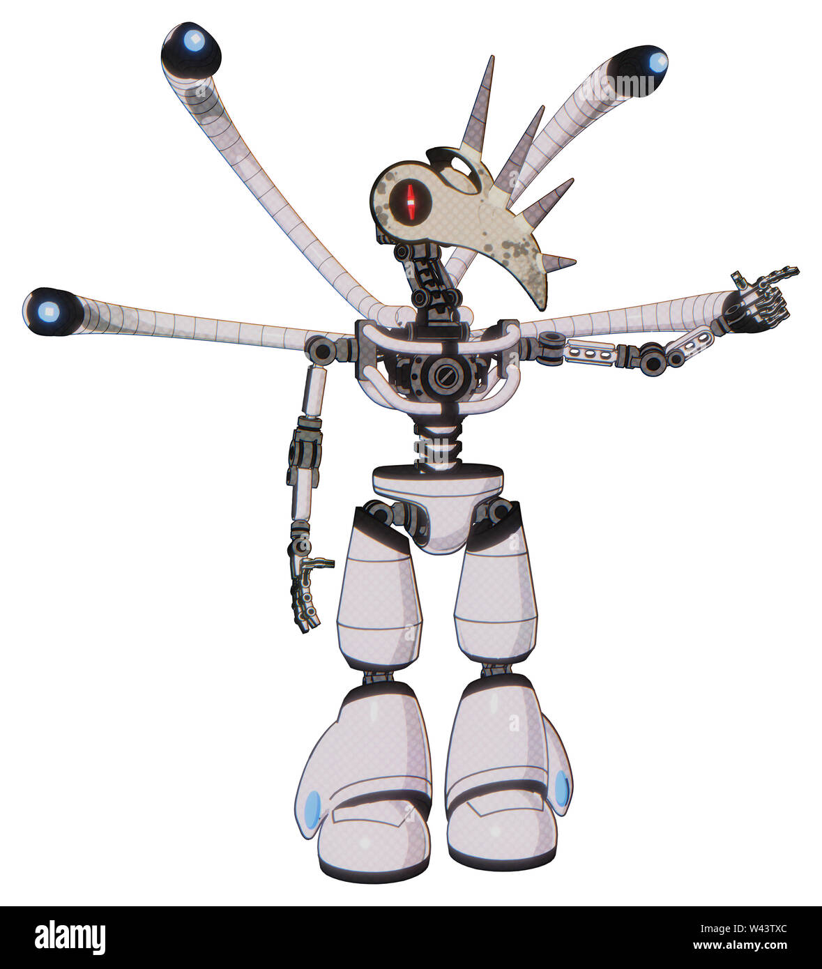 Droid containing elements: bird skull head, red line eyes, light chest ...