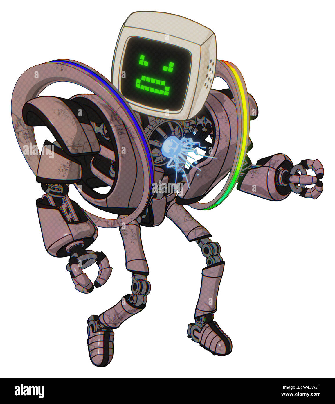 Mech containing elements: old computer monitor, angry pixels face ...