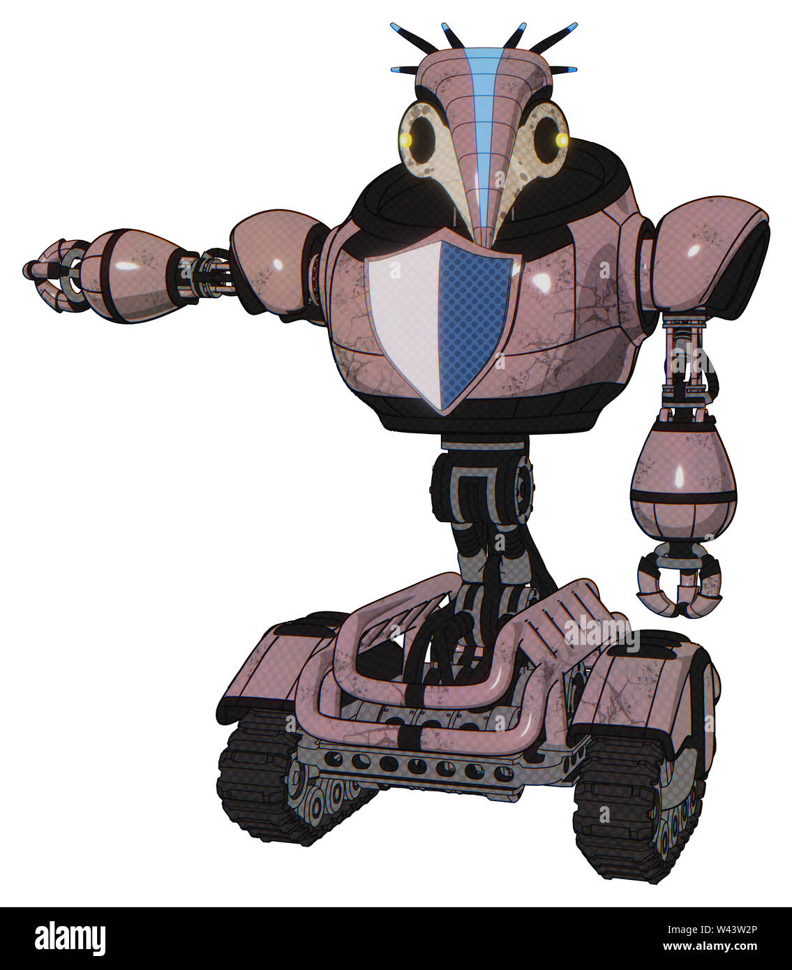 Mech containing elements: bird skull head, yellow led protruding eyes ...