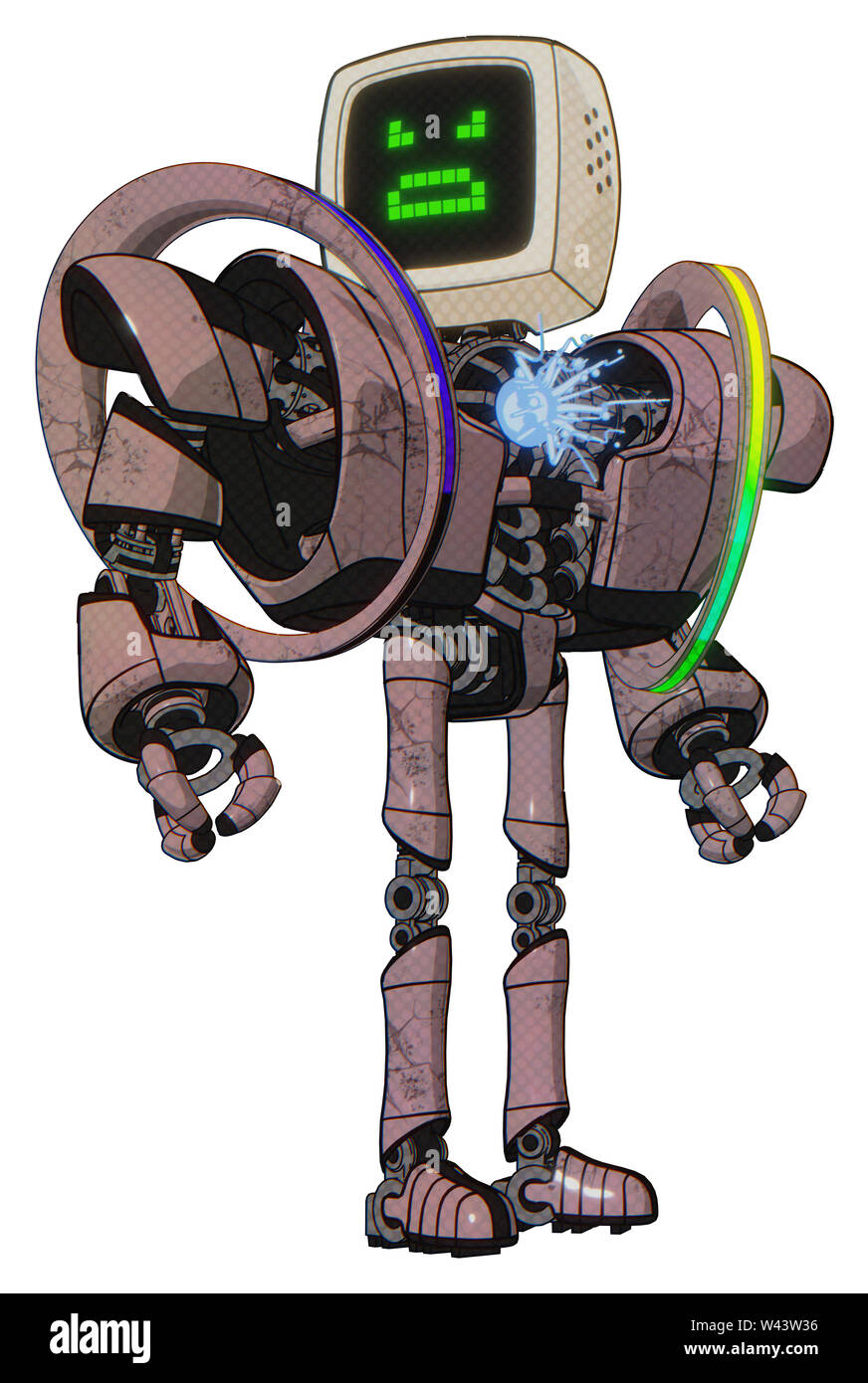 Mech containing elements: old computer monitor, angry pixels face ...