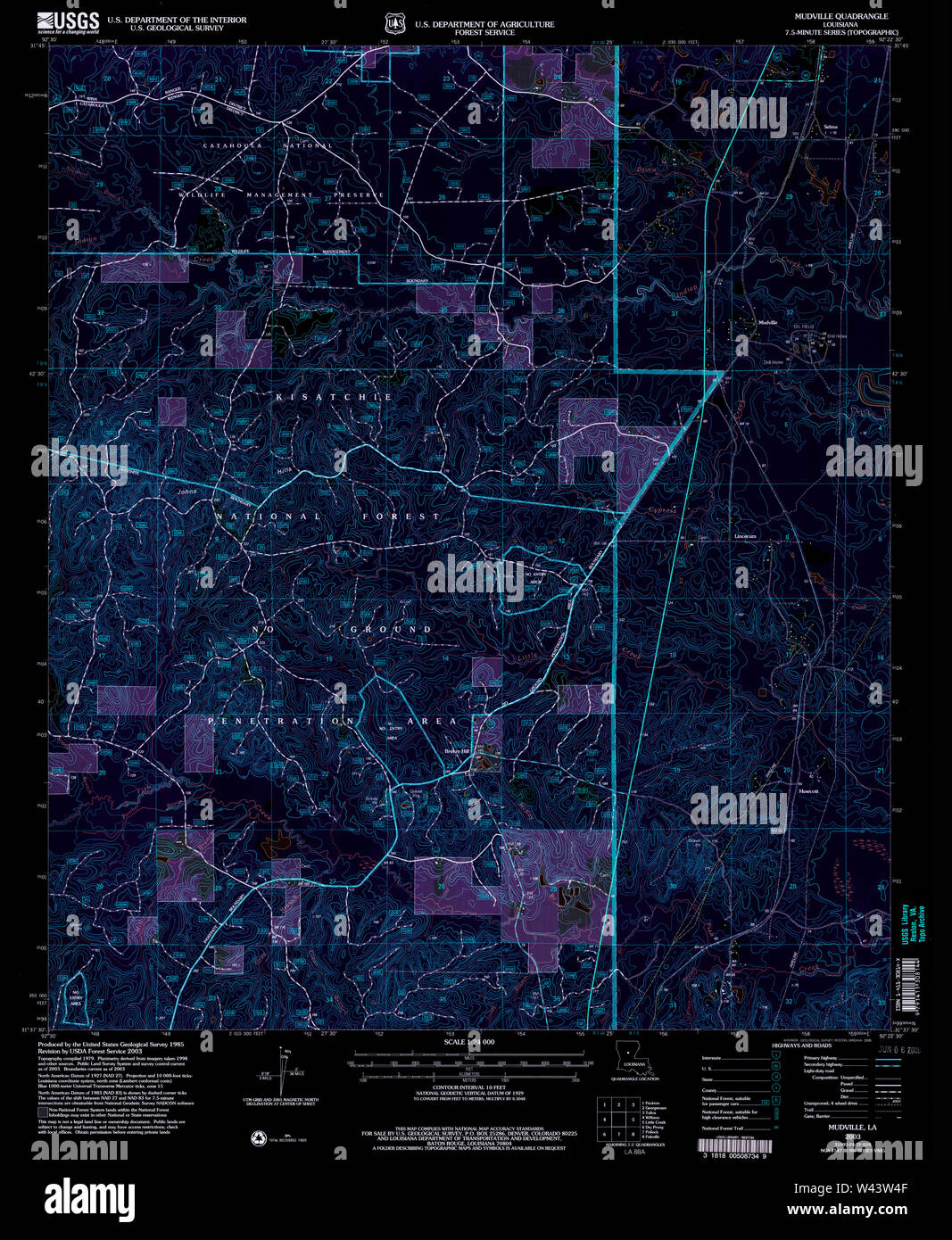 USGS TOPO Map Louisiana LA Mudville 332863 2003 24000 Inverted Stock Photo - Alamy