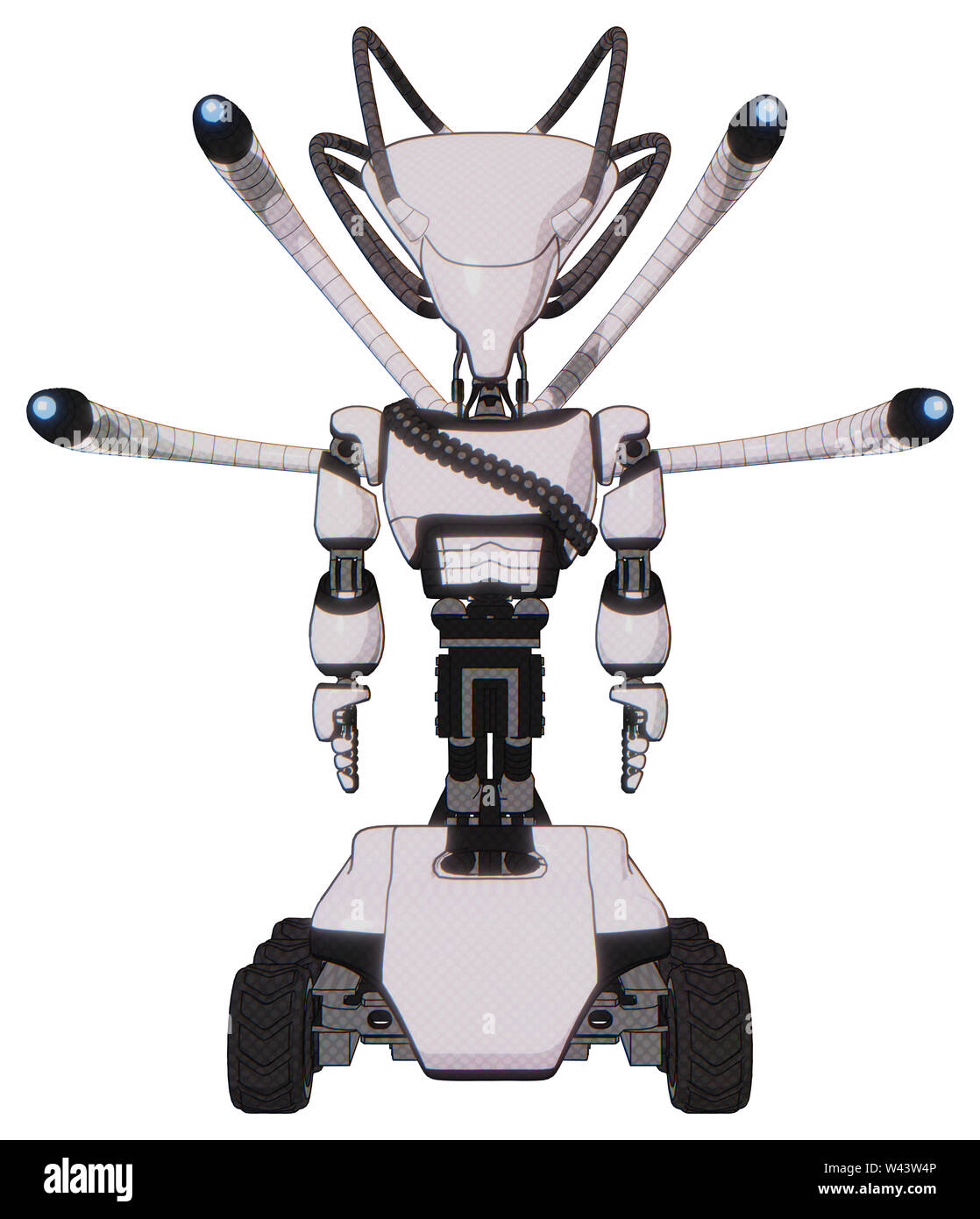 Automaton containing elements: flat elongated skull head, cables, light ...