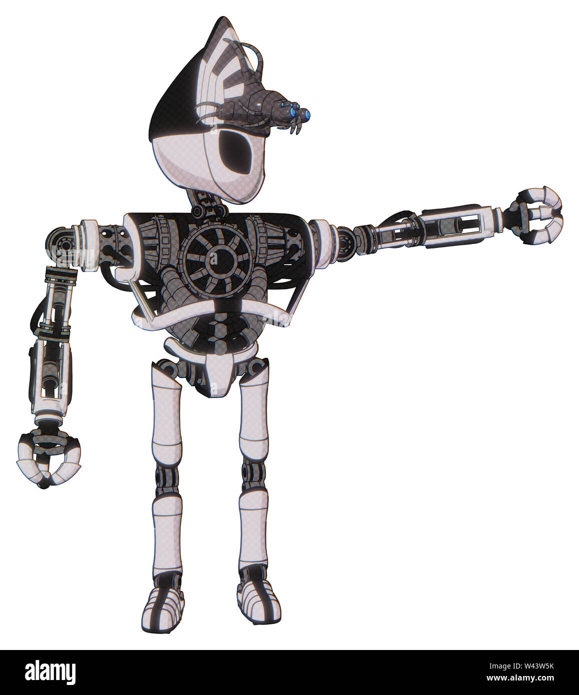 Robot containing elements: grey alien style head, black eyes, alien bug ...