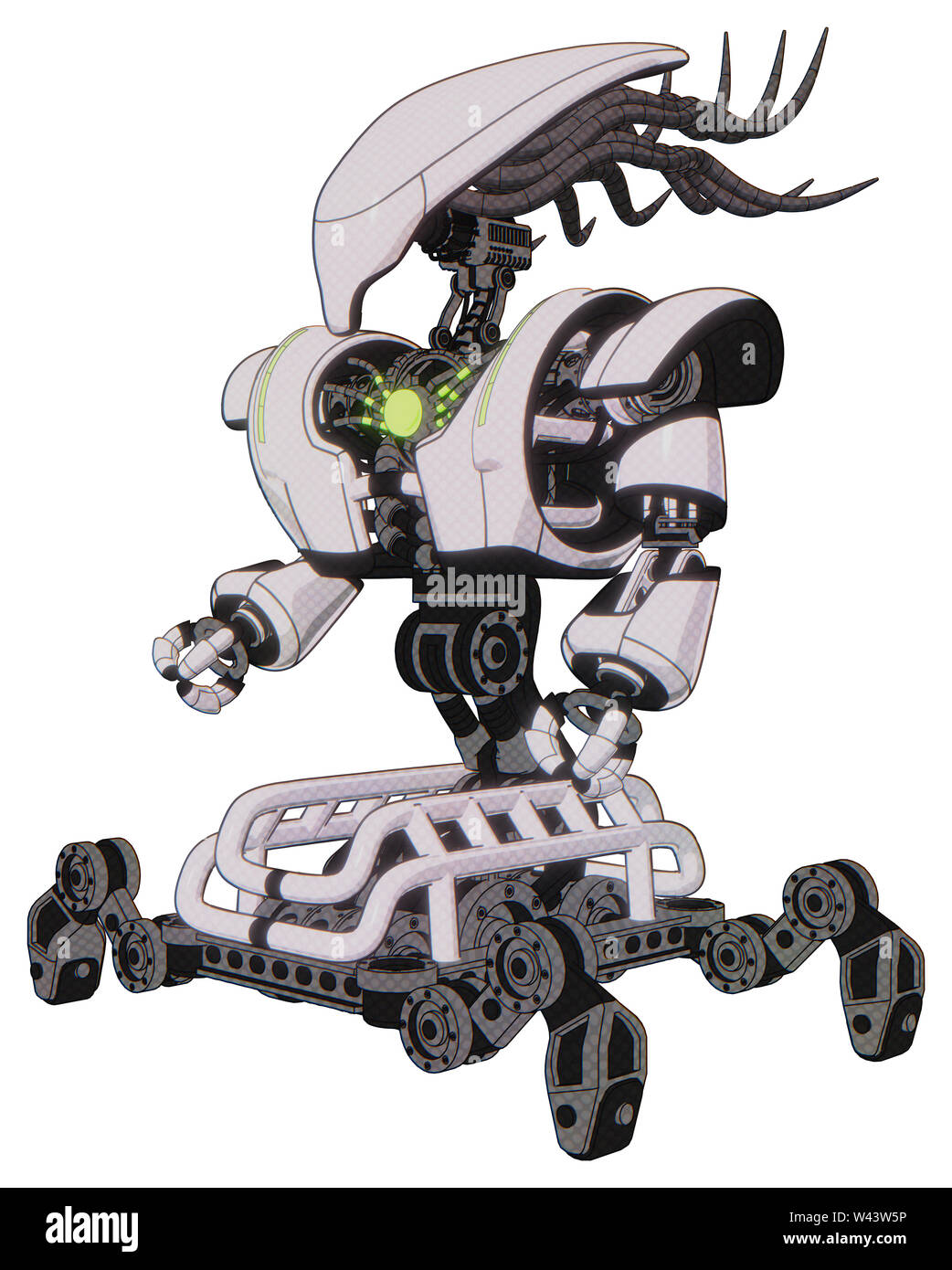 Cyborg containing elements: flat elongated skull head, cables, heavy ...