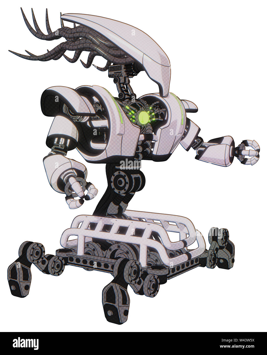 Cyborg containing elements: flat elongated skull head, cables, heavy ...