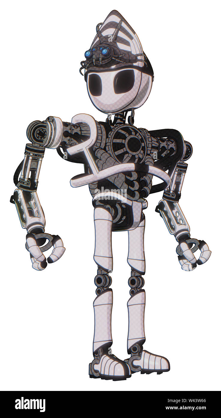 Robot containing elements: grey alien style head, black eyes, alien bug ...